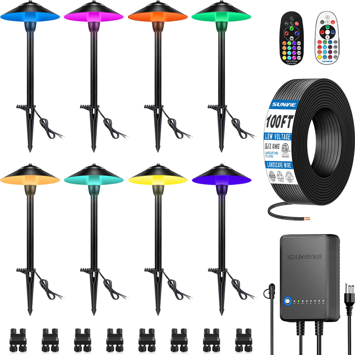 All In One RGBW Pathway Lighting Kit 8 Pack with Transformer Wire & Co ...